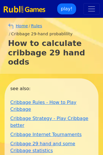 Cribbage 29 Hand Odds Cribbage Math Calculation Of 29 Hands Probablility