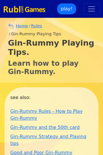 Gin-Rummy Tips. Essential Gin-Rummy Strategy - learn to play