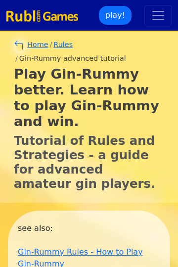 Gin-Rummy Advanced tutorial. Learn how to play Gin-Rummy and win